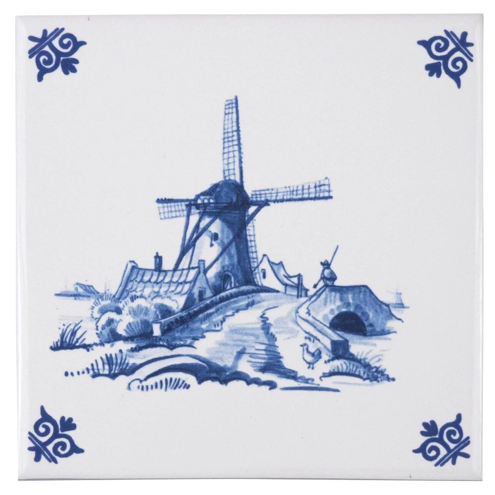 Tegels : Royal Delft Tegel – Delfts Blauw – Man bij Molen