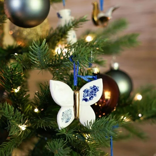 Miscellaneous Delftware : Delft blue butterfly gold Christmas tree ornament